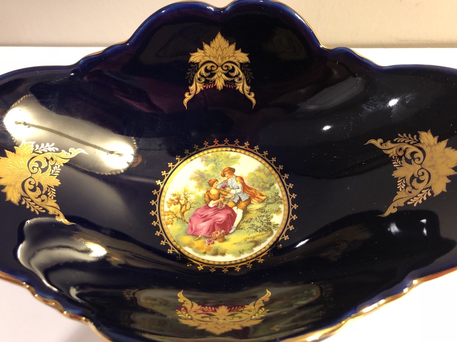 LEMOGE DESIGN COBALT BLUE/GOLD PEDESTAL COMPOTE BOWL W/VINTAGE STYLE | eBay