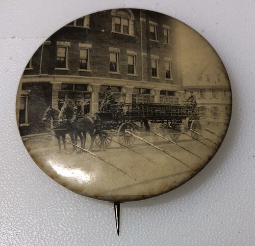 Fire Engine Horse Wagon Fireman Keystone Badge Co Vintage Button ...