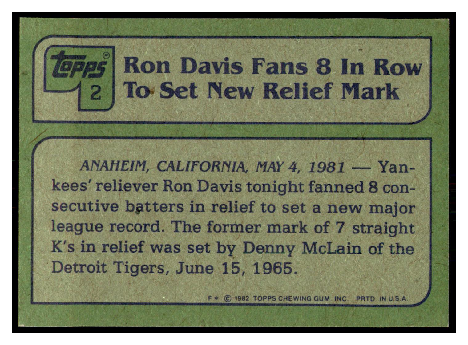 1982 Topps Ron Davis #2 New York Yankees | eBay