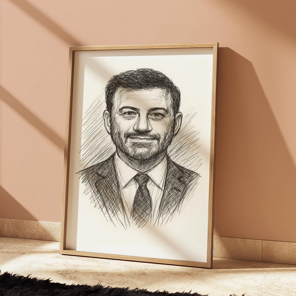JIMMY KIMMEL DRAWING PRINT SKETCH PORTRAIT 8" x 10" JIMMY KIMMEL WALL ...