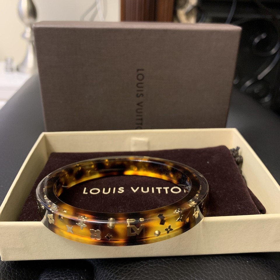 auth louis vuittons LV Bracelet Bangle Monogram Plastic Amber Accessory ...