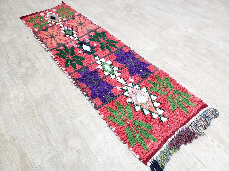 Vintage Berber Moroccan Runner Rug 2x7 Red Colorful Geometric Hallway ...