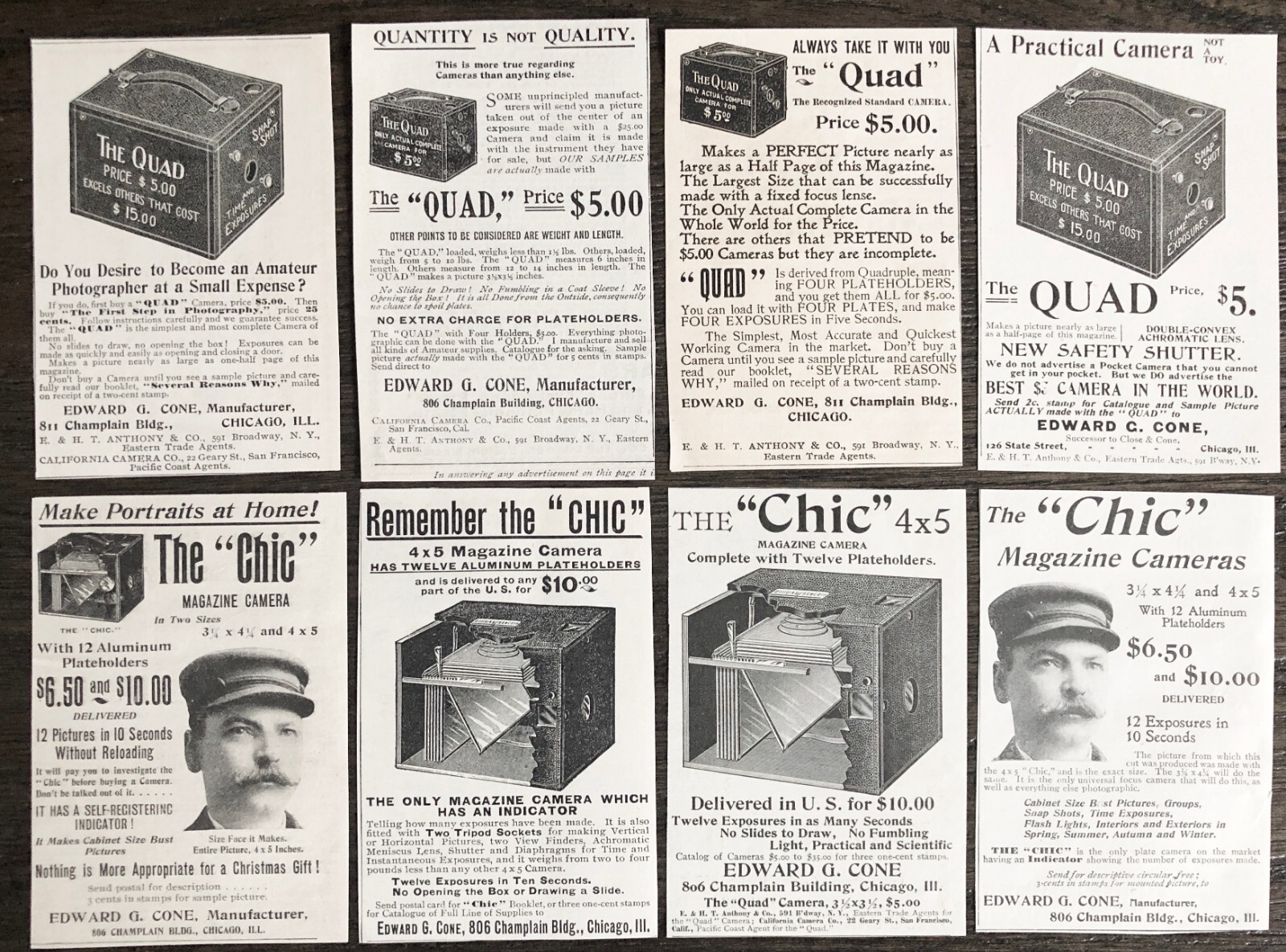 1890s Edward G.Cone QUAD&CHIC Magazine Box Camera Vtg Photography Print ...
