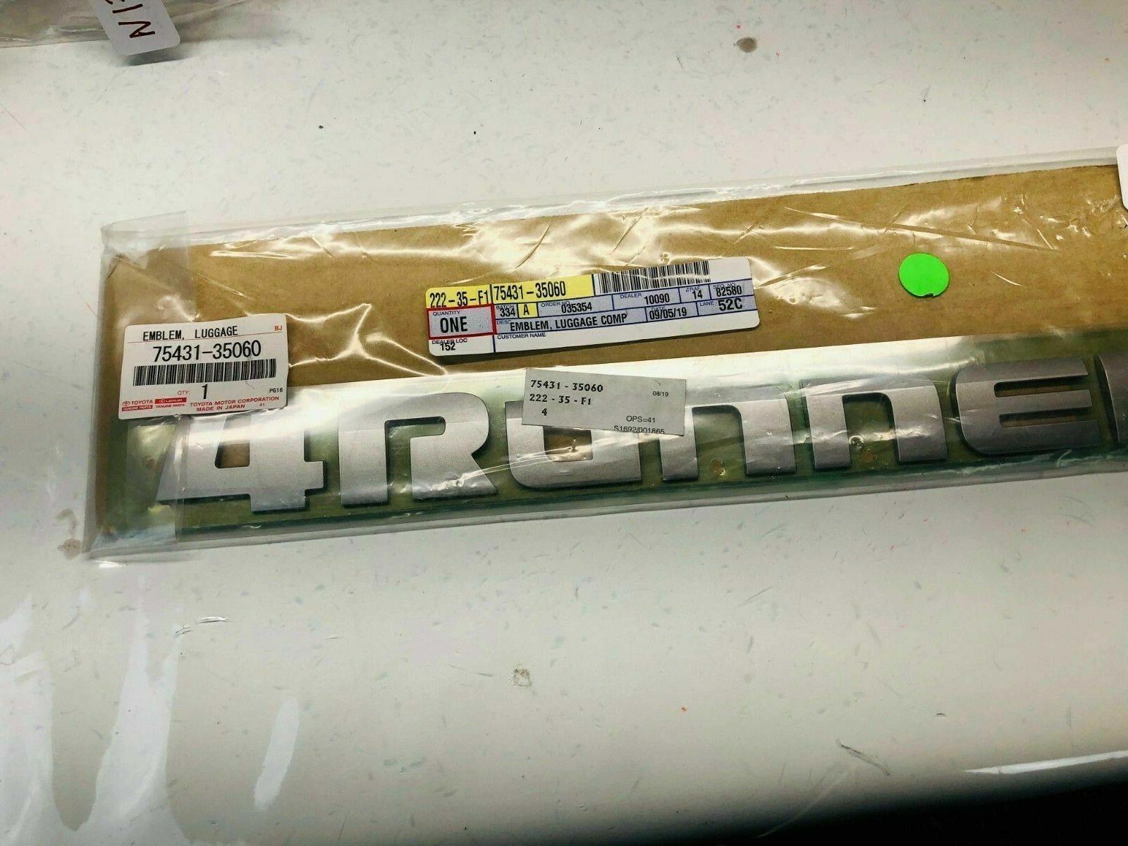 GENUINE TOYOTA "4RUNNER" (10-17) BACK DOOR APPEARANCE PKG EMBLEM 75431 ...