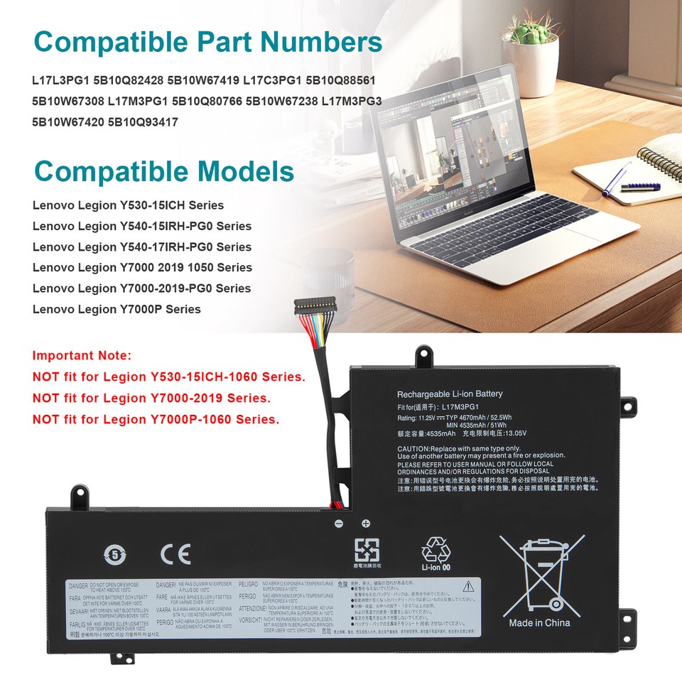 Battery for Lenovo Legion Y540-15IRH Y7000P Y7000 L17L3PG1 L17M3PG1 ...