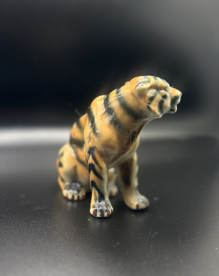 Tiger Figurine Ceramic Vintage Collectible Decor Bar Animals Cats Big ...