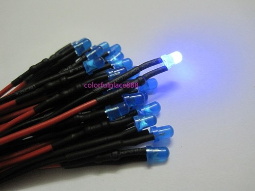 3mm 5V 6V 7V Pre-Wired Red Yellow Blue Green Warm White Orange Diffused ...
