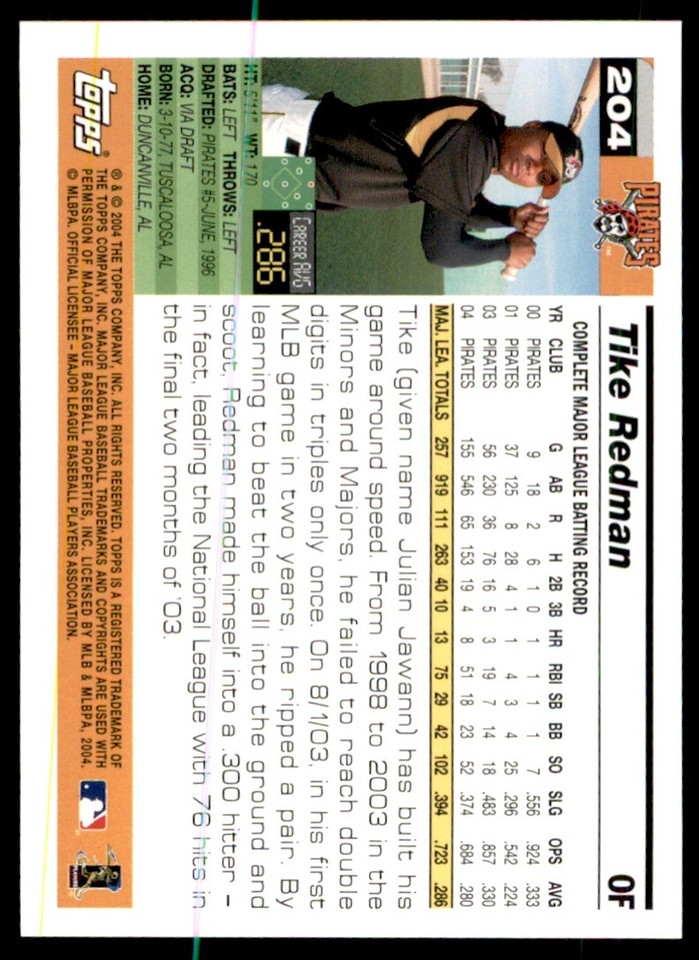 2005 TOPPS TIKE REDMAN PITTSBURGH PIRATES #204 | eBay