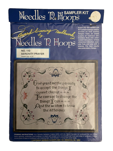 Needles 'N Hoops Sampler Kit No 110 Serenity Prayer 16 x 19" Embroidery ...