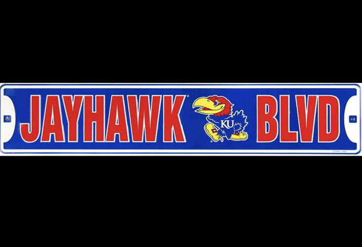 KANSAS UNIVERSITY JAYHAWKS METAL STREET SIGN 24" X 5" JAYHAWK BLVD GAME ...