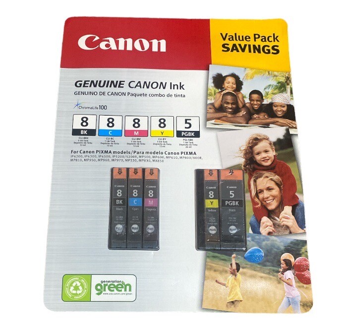 Genuine Canon 8BK 8C 8M 8Y 5PGBK Ink Cartridges ChromaLife100 Combo ...