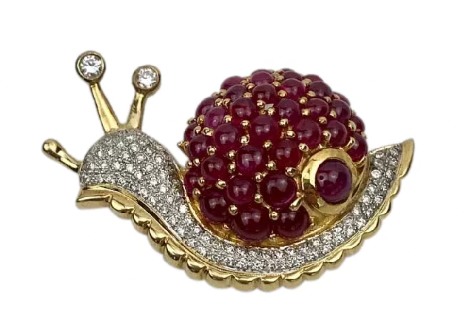 Vintage 18k Yellow Gold, Diamond and Ruby Snail Pin | eBay