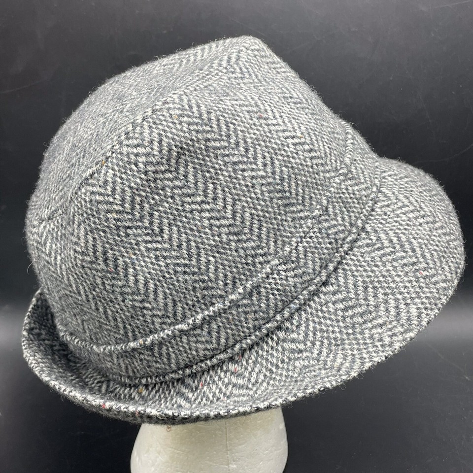 Kangol Mens Grey Tweed Wool Herringbone Gaffer Trilby Fedora Hat Size ...