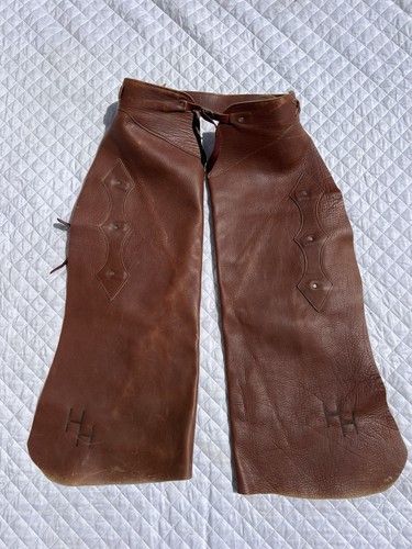 H.H. Branded Brown Leather Cowboy Western Chaps Waist Size 34-40 ...