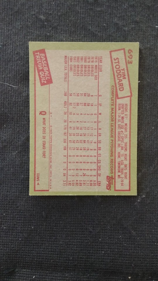 1985 Topps baseball card # 693 Tim Stoddard ( VG to EX ) | eBay