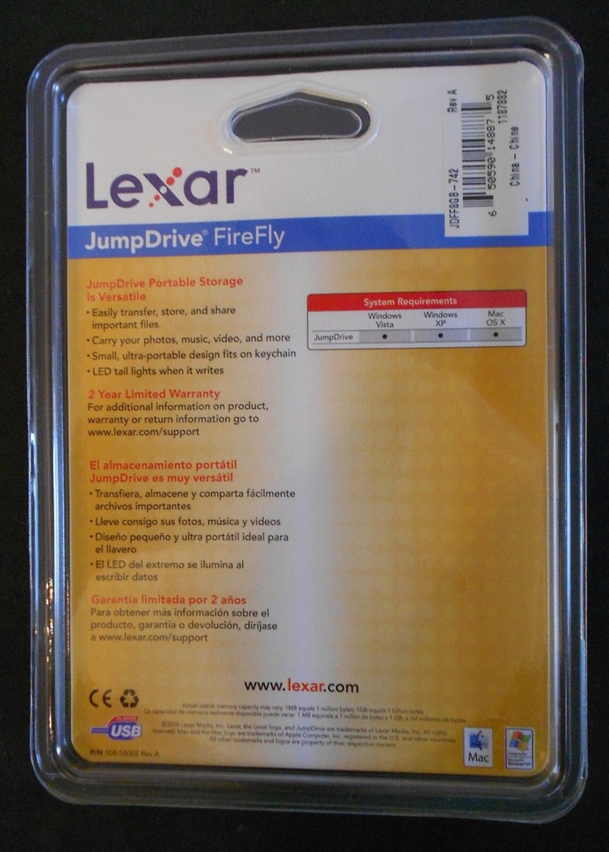 Lexar JumpDrive Firefly Hi-Speed USB Flash Drive 8GB Black NEW SEALED ...