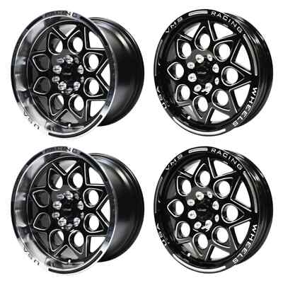 VMS Racing Black Rocket Drag Pack Wheels Rims Front & Rear 15x8 & 15x3 ...