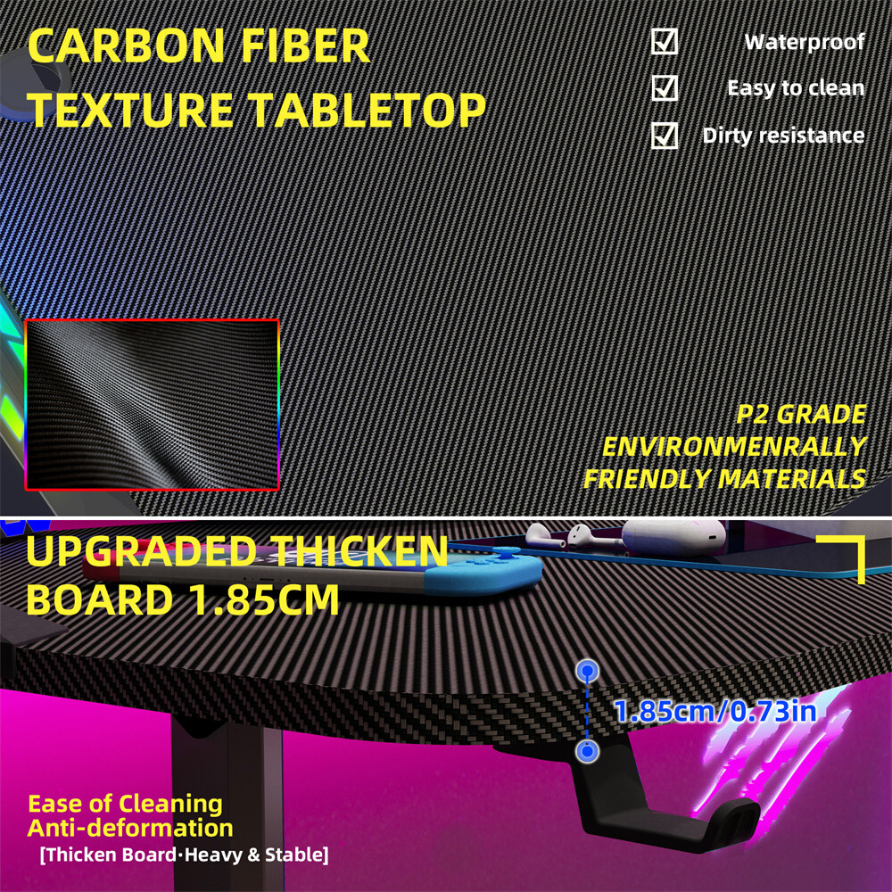 Extra Large Gaming Desk PC Computer Table Workstation RGB w/ Monitor ...