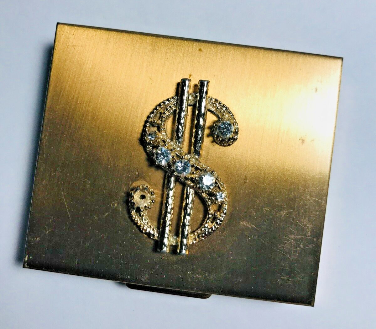 1950's Brass & Rhinestone Dollar Sign Money Bill Coin… - Gem