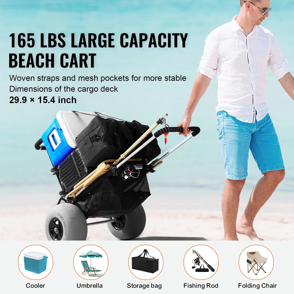 Beach Dolly with Big Wheels for Sand 29.9"x15.4"/15.4"x15.7"Cargo Deck ...