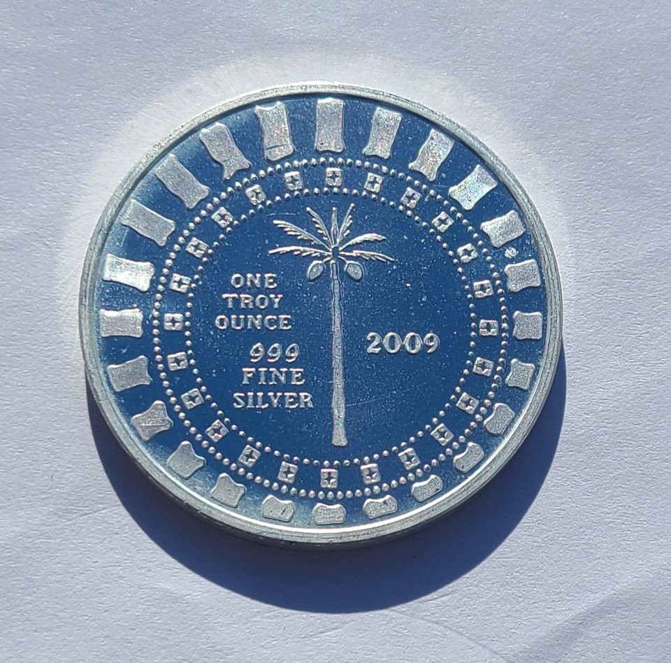 PIRATE SKULL PALM TREE 1 OZ .999 Silver Round Coin 2009 One Ounce Troy ...