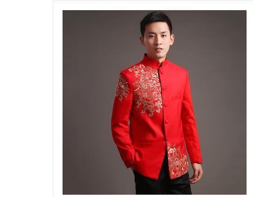 Men Red Tang Suit Chinese Wedding Suit Jacket Embroidery Pattern Jacket ...