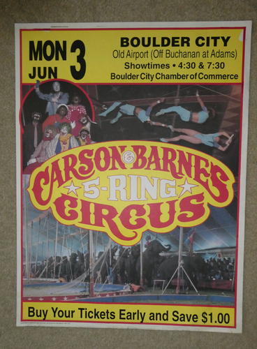 Vintage 1990s Carson and Barnes 5 Ring Circus Boulder City Event Poster ...