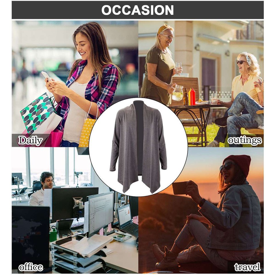 Womens Open Front Fly Away Cardigan Sweater Long Sleeve Loose Drape Rib ...