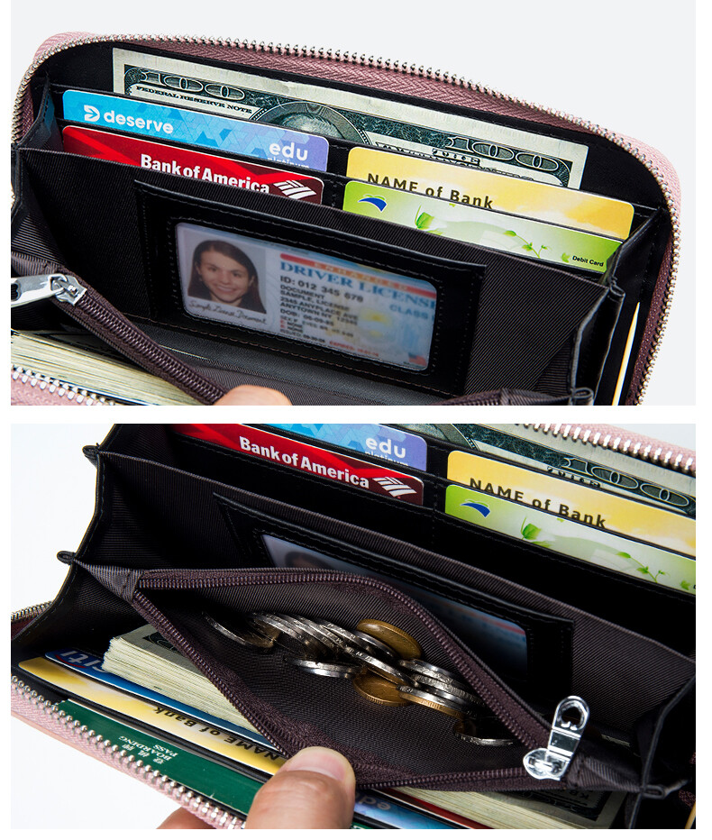 Women's Leather Zipper Long Wallet RFID Blocking Card Holder Clutch ...