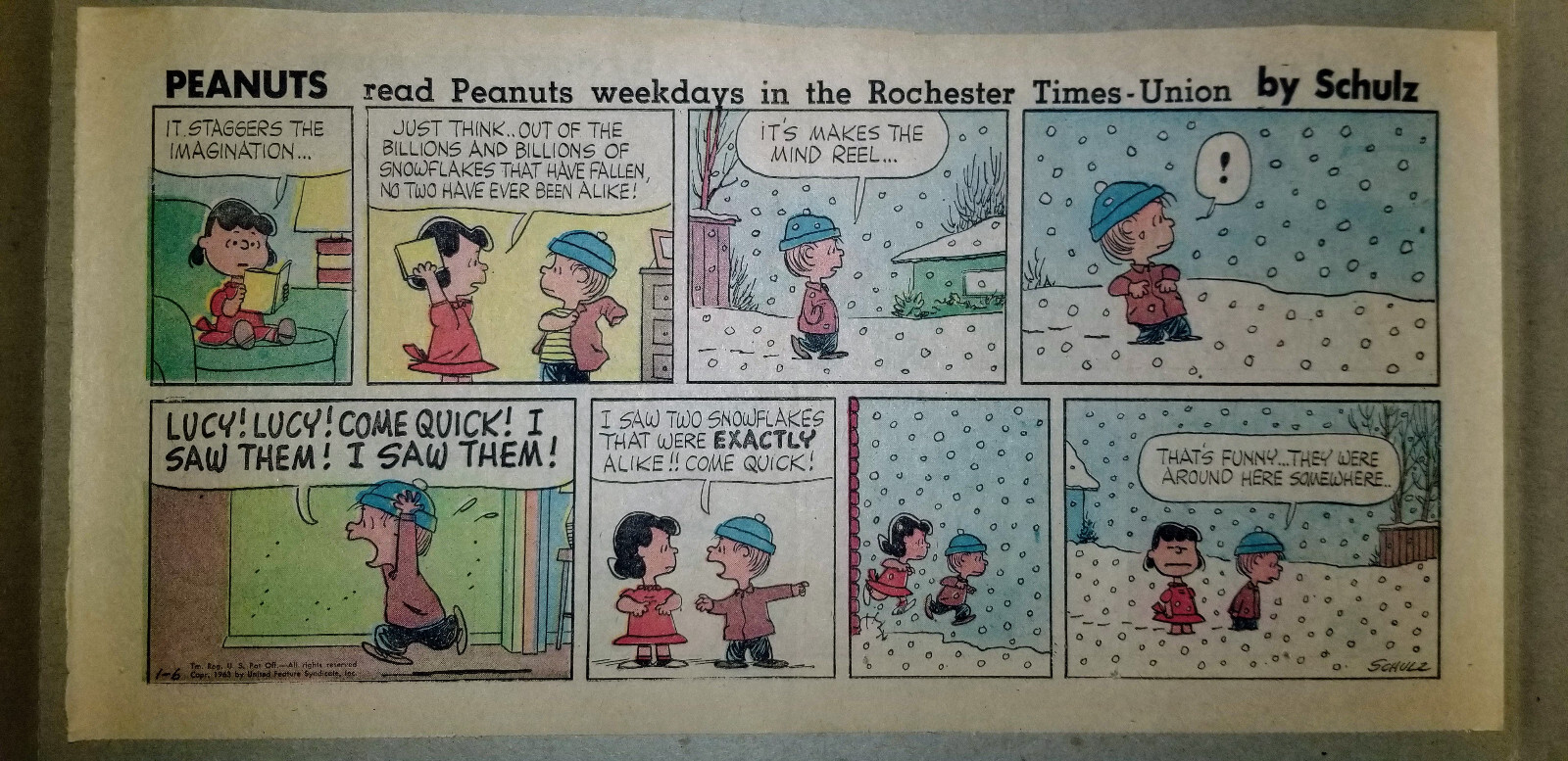 Lot of 38 Vintage PEANUTS Newspaper Cartoon Comic Strip -1/6/63 thru 12 ...