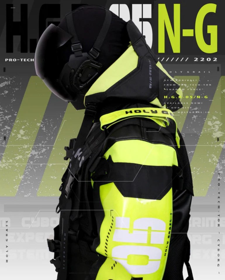 Men's Techwear Neon Green Jacket Hoodie Full Zip Buckle Holygrail H.G.B ...