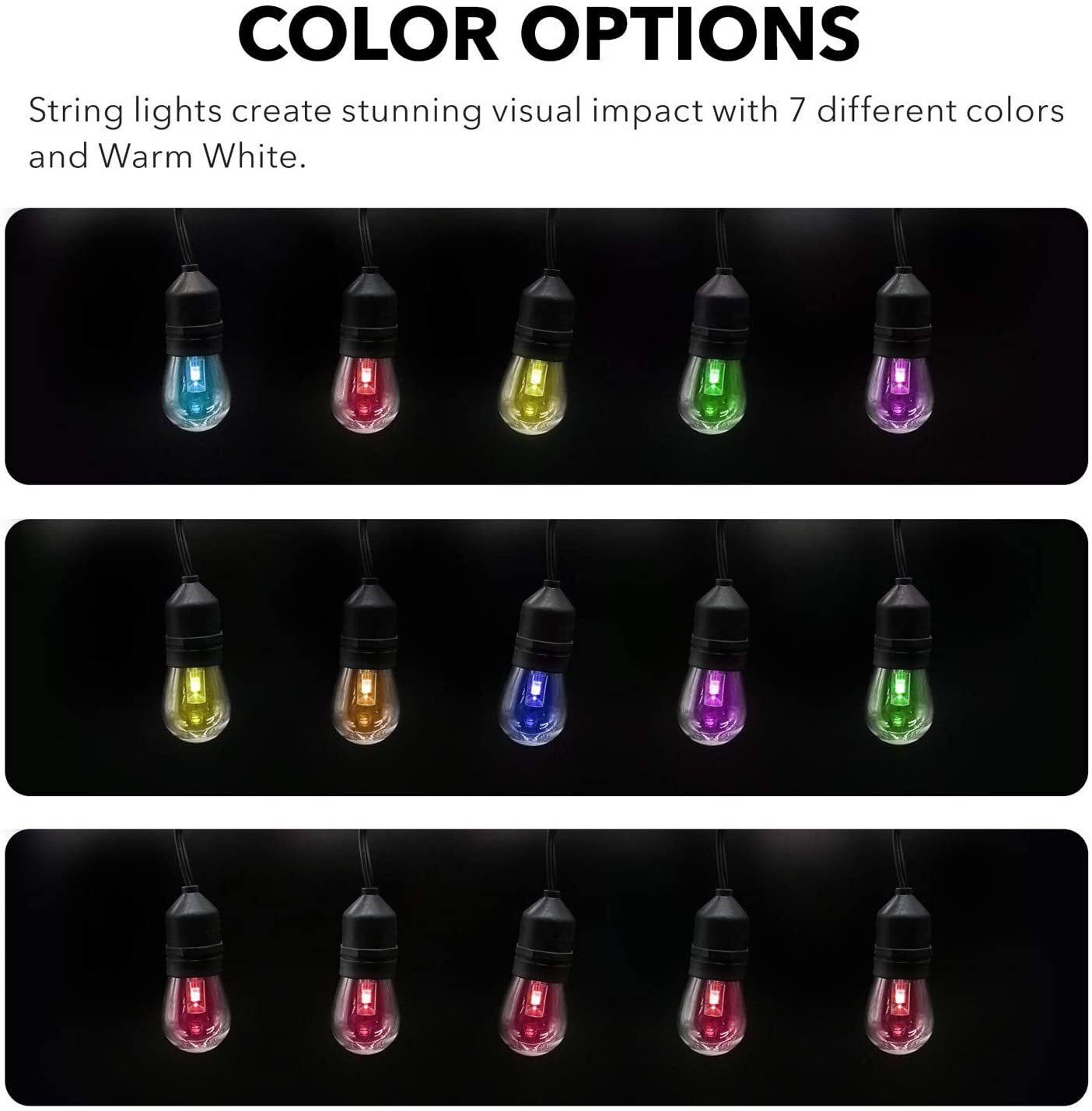 HBN 48ft Remote Controlled Outdoor String Lights RGBW，15 LED S14 Bulbs ...