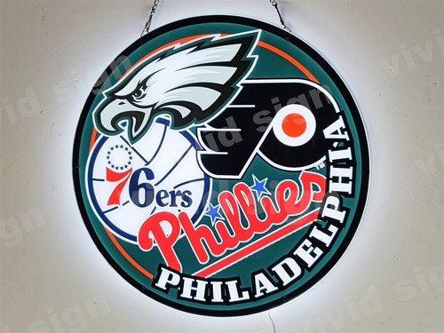 16"x16" Philadelphia Eagles 76ers Phillies LED Lighted Sign 3D Vivid ...