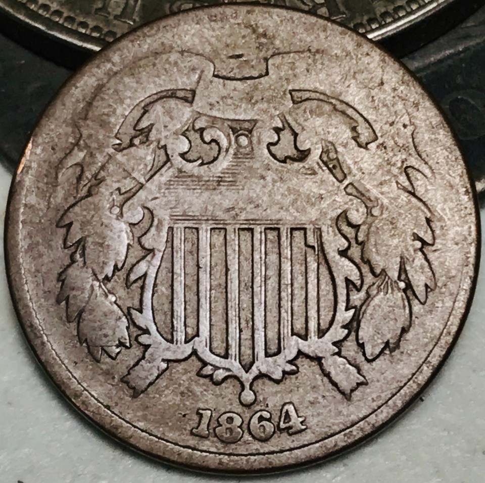 1864 Two Cent Piece 2C Civil War Date Large Motto US Copper Coin ...
