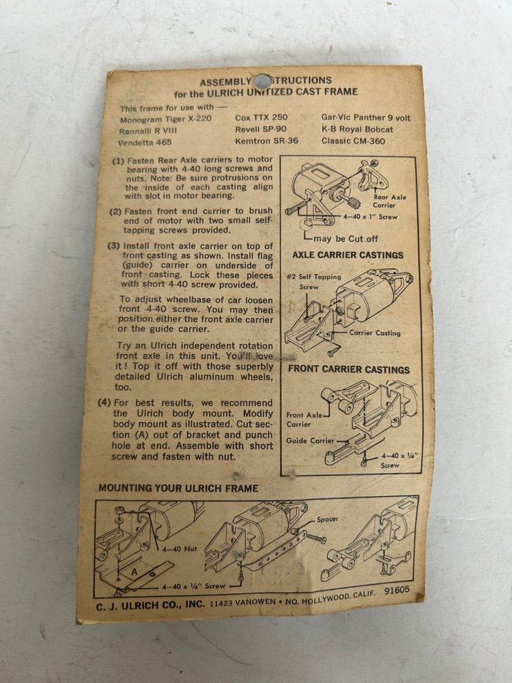 Ulrich SS Frame #512 1/24 scale slot car chassis kit NIB | eBay