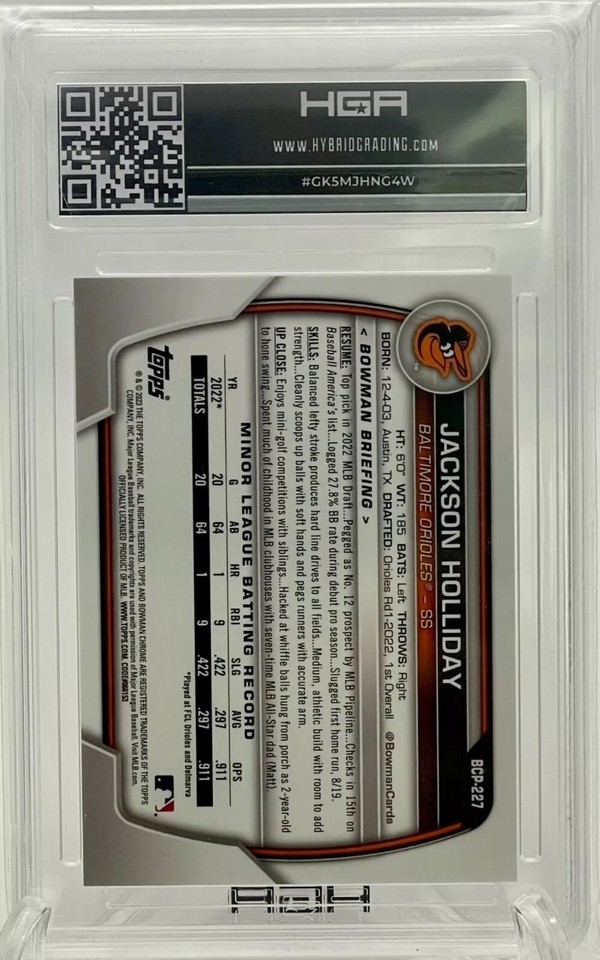 2023 Bowman Chrome Sapphire JACKSON HOLLIDAY Orange Variation /75 HGA10 ...