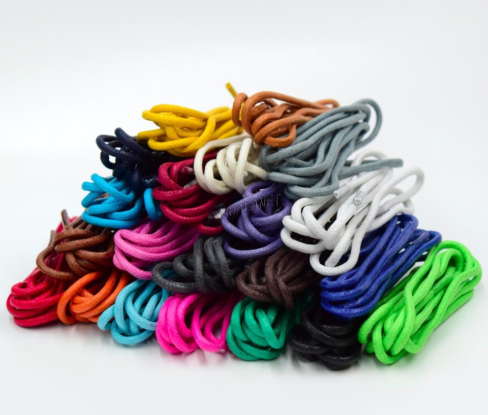 ROUND Premium Waxed Cotton Dress Shoelaces Thin Colorful Shoe Boot ...