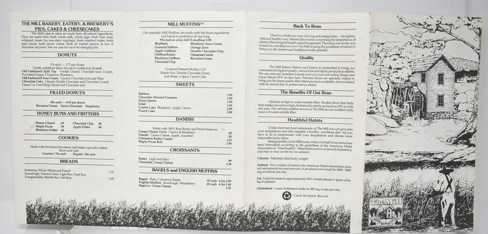 1990s The Mill bakery Brewery Eatery Restaurant Menu Gainesville Baton ...