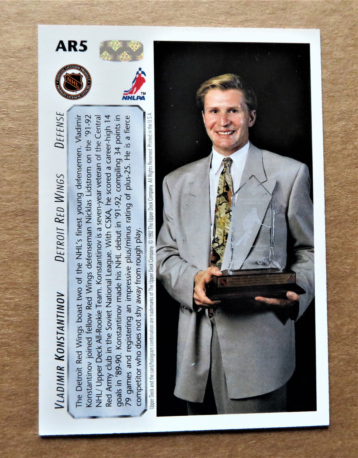 Red Wings Vladimir Konstantinov signed Upper Deck All-Rookie Team ...