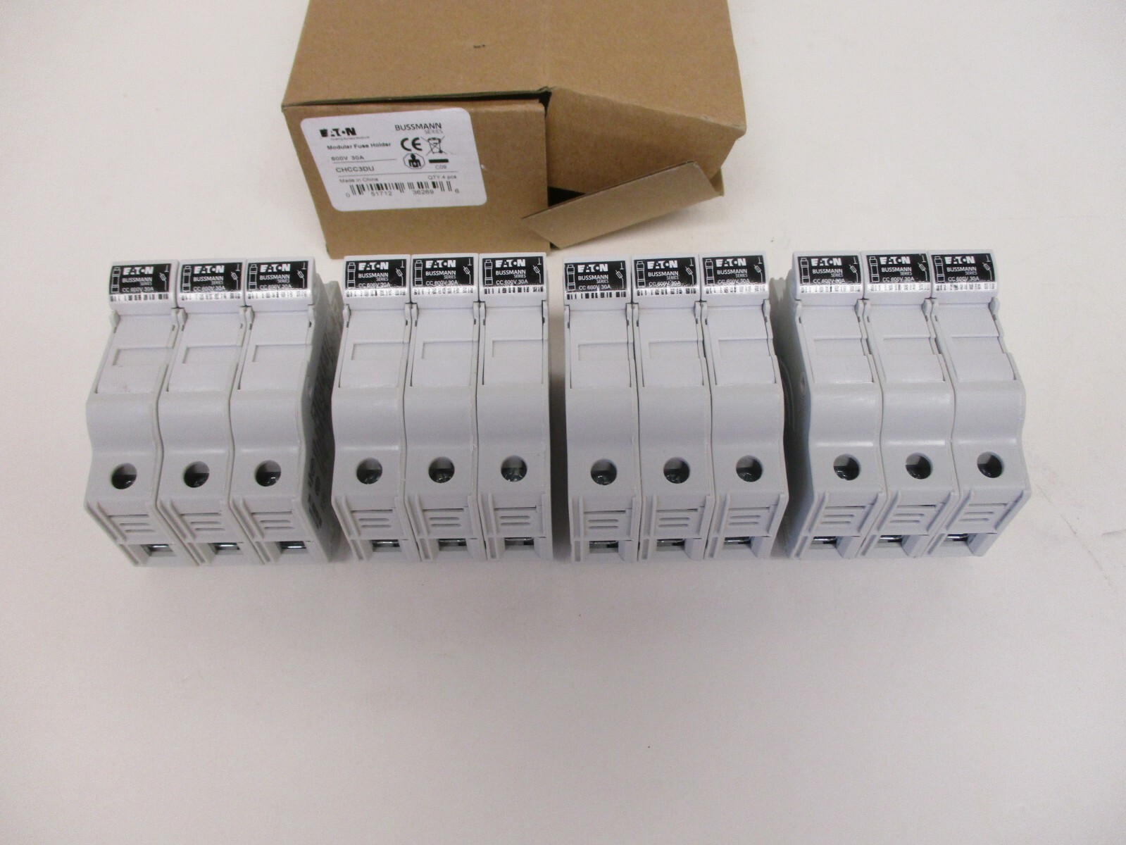 BUSSMANN CHCC3DU, LOT OF 4 SETS OF 3 POLE MODULAR FUSE HOLDER, 600V 30A ...