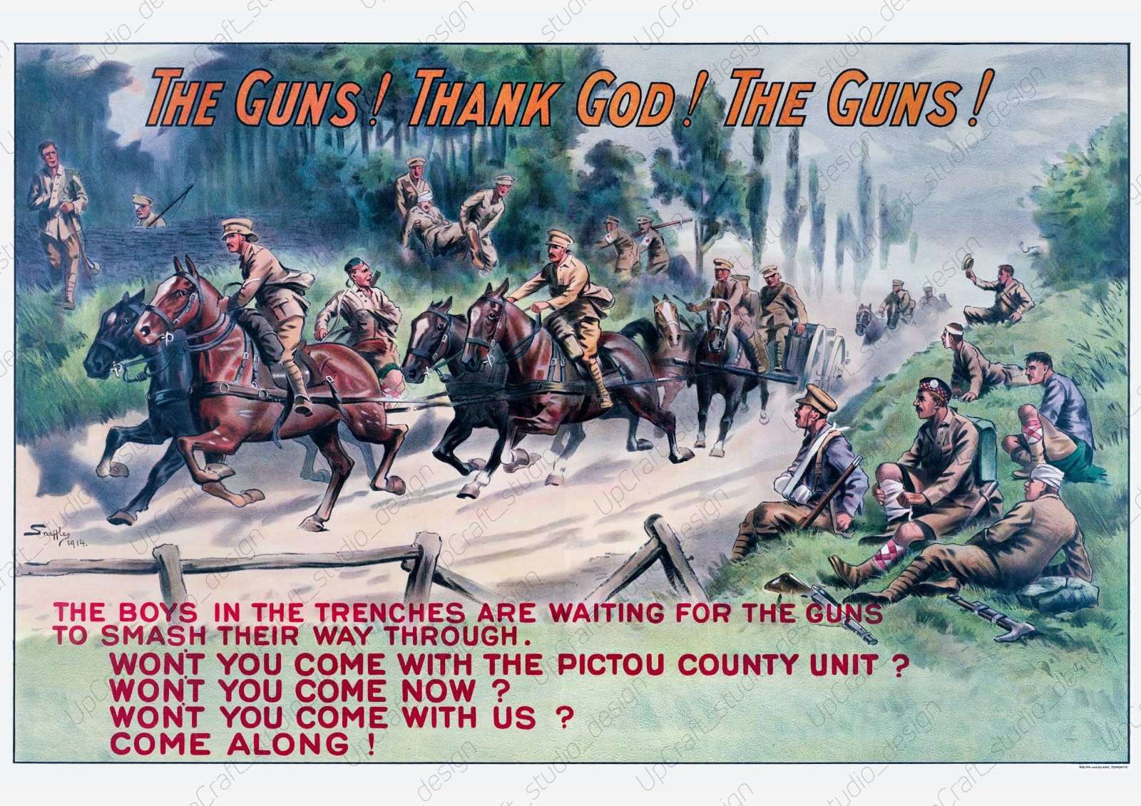 WW1 Canadian Propaganda - The Guns! Thank God! The Guns!, Recruiting ...