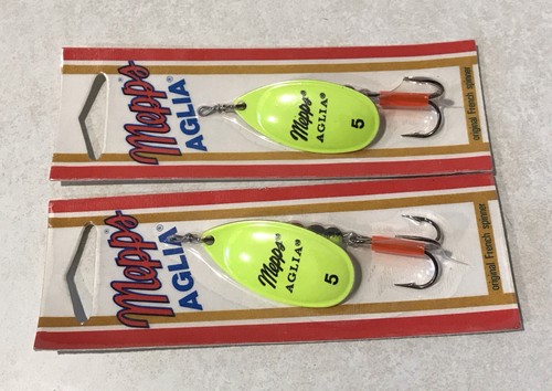 LOT OF 2 MEPPS AGLIA FRENCH SPINNER SIZE #5 FLO CHART BLACK 1/2oz NEW ...