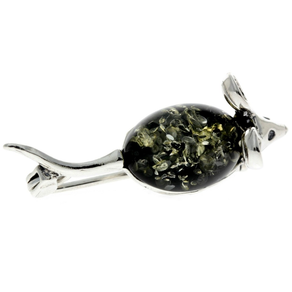 CERTIFIED 925 Sterling Silver Genuine Baltic Amber Little Mouse Brooch ...