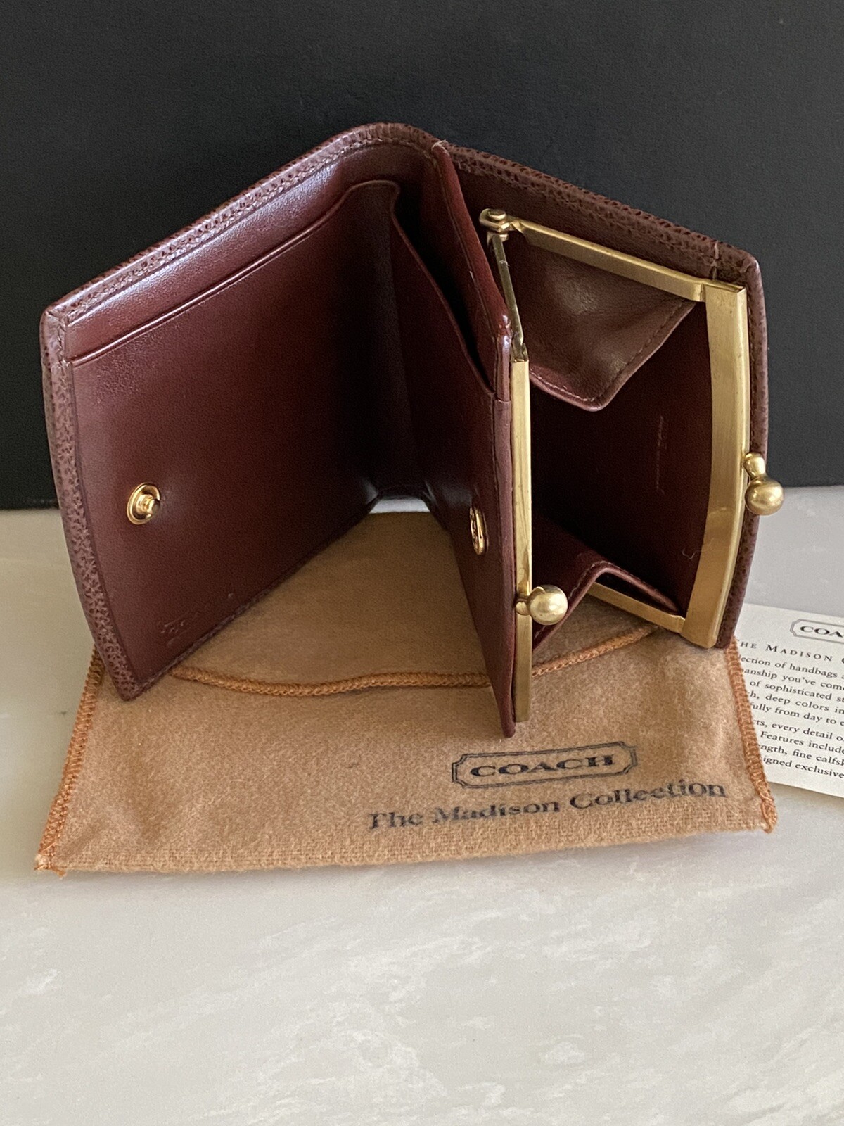 COACH VINTAGE MADISON SMALL BROWN LEATHER FRAMED KISS… - Gem