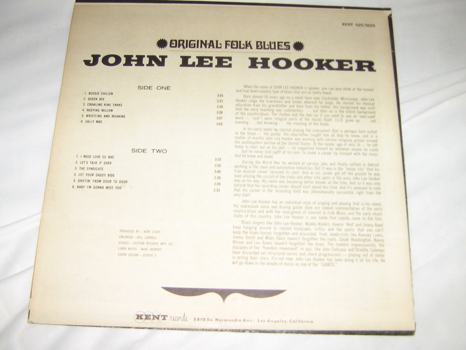 John Lee Hooker's "Original Folk Blues" Kent label LP KST-525 | eBay