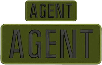AGENT embroidery patches 4x10 and 2x5 hook on back black on od green | eBay
