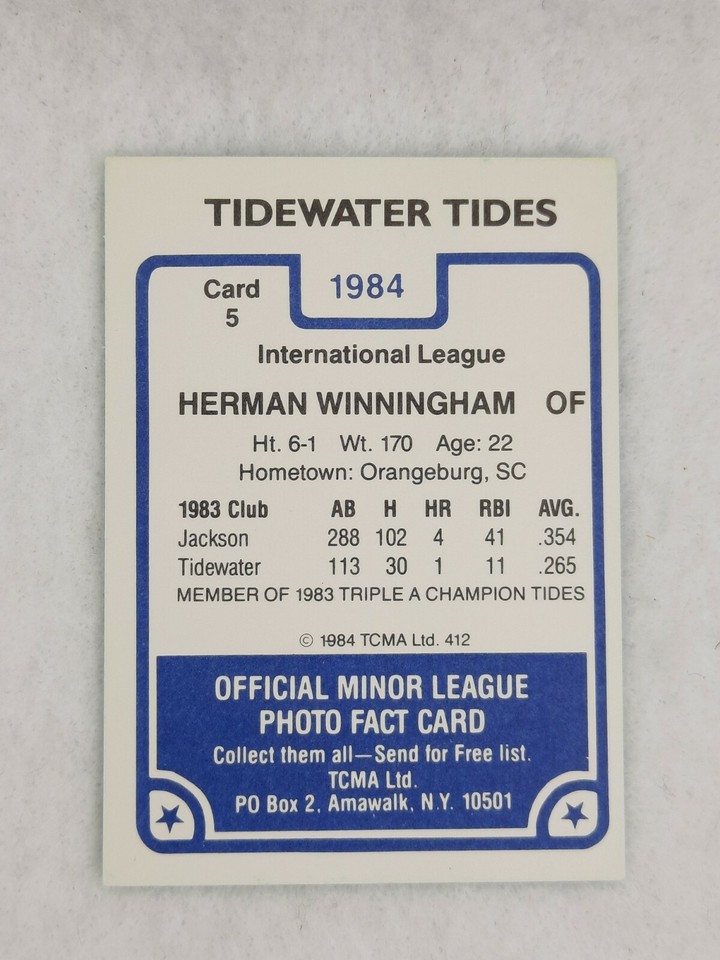 1984 TCMA Tidewater Tides Minor League #5 Herman Winningham M2 | eBay