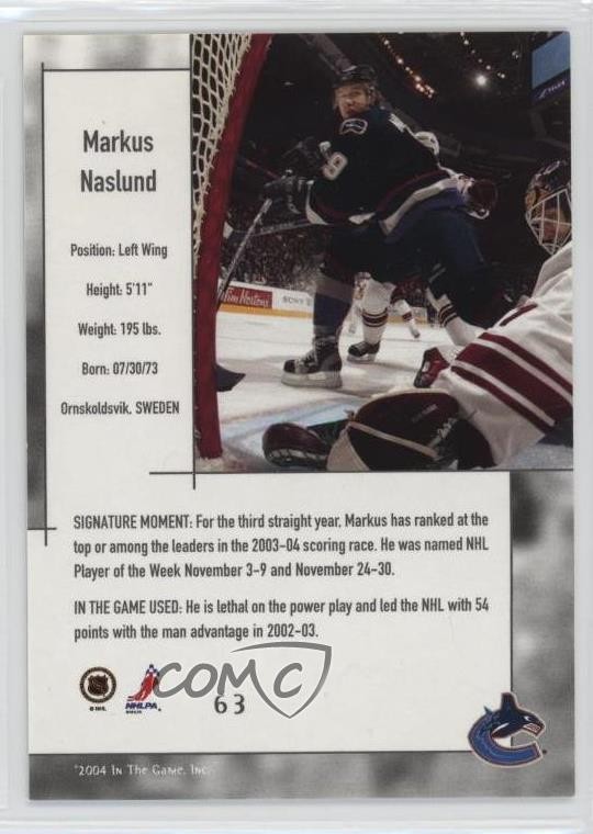 2003-04 In the Game-Used Signature Series Gold /50 Markus Naslund #63 ...