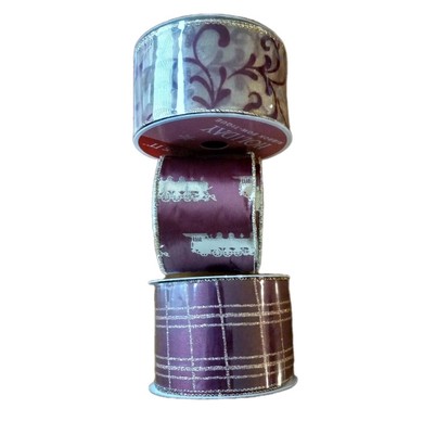 Christmas Wire Edge Ribbon 2.5" Total 66ft Burgundy Maroon Gold Train ...