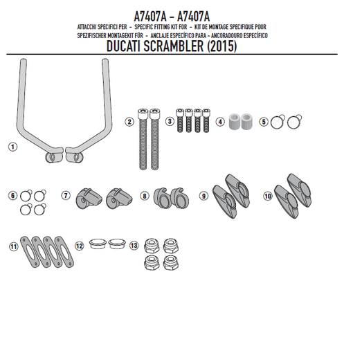 DUCATI Scrambler 400 16>19 SPECIFIC FITTING KIT FOR 7407A, 7407AS ...